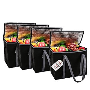 Insulated Reusable Grocery Bags(Pack of 4-Extra Large)Black, Portable Travel Bag For Frozen Food, Reusable Bags with handles-Foldable Insulated Bag Grocery, For Hot Cold Food Reusable Shopping Bags