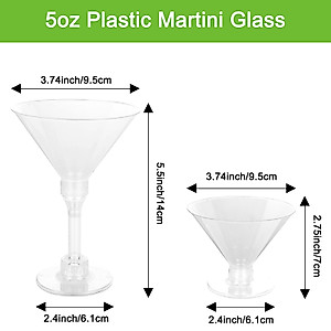 Acrux7 50 Pack Plastic Martini Glasses, 5 oz Clear Disposable Cocktail Glasses, Plastic Margarita Glasses for Weddings, Parties, Birthday, Champagne, Appetizers, Cake, Desserts