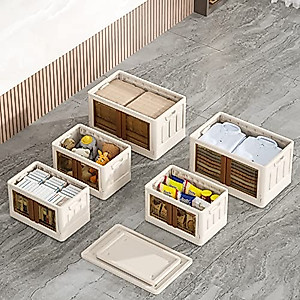 Stackable Closet/Trunk Organizers and Storage, Dorm Room Essentials, 8.4 Gal, Collapsible Cube Storage Bins/ Box with Lids and Doors, Plastic Car Organizer, 3 Pack