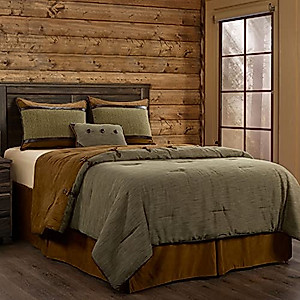 Paseo Road by HiEnd Accents | Highland Lodge Rustic Bedding 5 Piece Super King Size Comforter Set, Green Brown Jacquard Western Bedding, Cabin Comforter Set with Bed Skirt, Shams, Accent Pillow