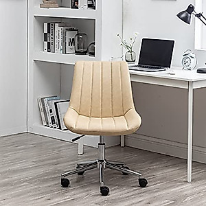 BTEXPERT Beige Home Office Faux Leather Computer Ergonomic Task Adjustable Leisure Chrome Base Swivel Armless Rolling Wheels Study Desk Vanity Chair