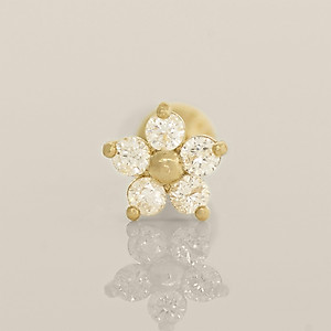 ANYGOLDS 14K Real Solid Gold 0.058ctw Diamond Flower Cartilage Daith Helix Tragus Conch Rook Snug Ear Post Stud Piercing Earring Body Jewelry 18Gauge - 1 PCS (8mm, 14K Yellow Gold)