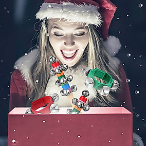 MILISTEN 3 Sets of Christmas Hand Jingle Bells and Band Wrist Bells, Hand Bells Ankle Bells, Wooden Handle Rainbow Bells Shaker Rattles, Hand Percussion for Christmas