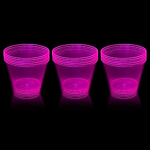 Party Essentials Hard Plastic 9-Ounce Party Cups and Old Fashioned Tumblers, Neon Pink, 25-Count