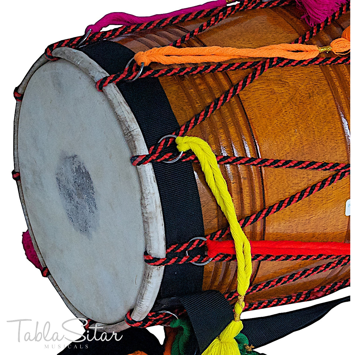 Dhol Drum by Maharaja Musicals, Mango Wood, Natural, Barrel Shaped, Padded Bag, Beaters, Nylon Shoulder Strap, Punjabi Bhangra Dhol Musical Instrument (PDI-GE)