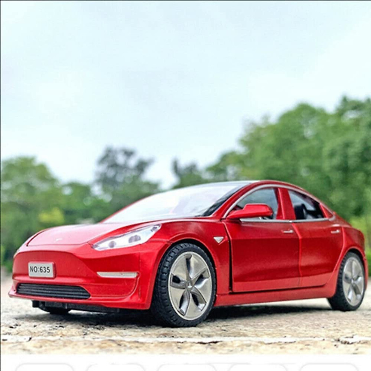Car Model 3 1:32 Scale Alloy diecast Pull Back Electronic Toys with Lights and Sound, Mini Vehicles Toys for Kids Gift Tesla Car Lovers (Red)