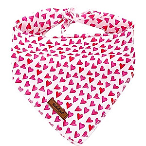 Babole Pet Valentine's Day Dog Bandanas, 1PC White Red Love Washable Square Dog Scarfs for Small Medium Large Dogs Adjustable Dogs Bib Scarfs for Girl and Boy(S)