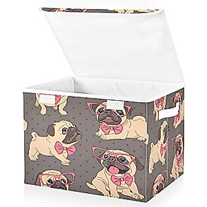 Krafig Cartoon Animal Dog Foldable Storage Box Large Cube Organizer Bins Containers Baskets with Lids Handles for Closet Organization, Shelves, Clothes, Toys