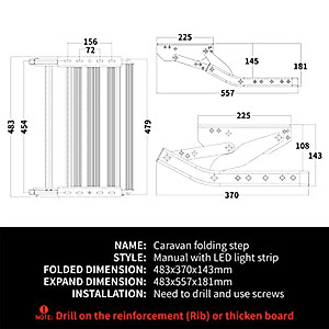 DALUOBO RV Manual Folding Ladder Step with 12V LED Light motorhomes Aluminum Alloy Single Step Telescopic Antiskid Camper Travel Trailer