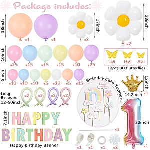 Slmeno Pastel Balloons 219Pcs Pastel Balloon Garland Kit Different Sizes 18 10 5 Inch Pastel Rainbow Balloons Daisy Balloons, First Birthday Decorations for Girl Baby Shower Party Balloons Arch Kit