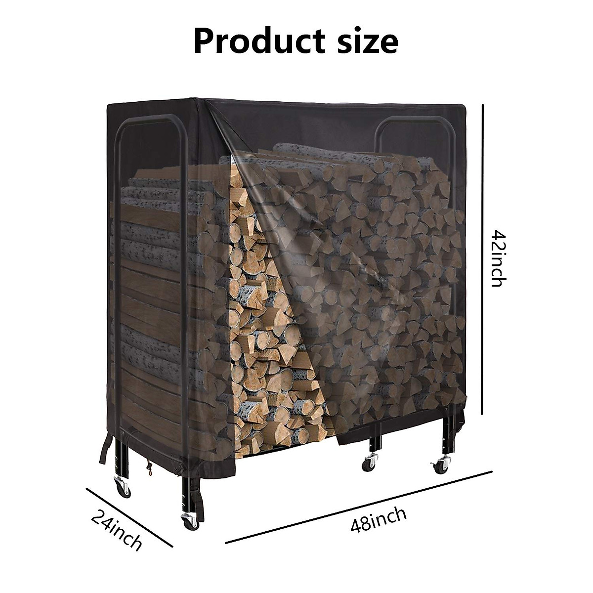 TUYUU 4ft Firewood Rack,Firewood Rack Outdoor/Indoor,Heavy Duty Fireplace Log Holder,Wood Rack for Firewood,600D Oxford Firewood Rack Cover for Patio Logs Pit Storage Steel Tubular Wood Pile Rack.