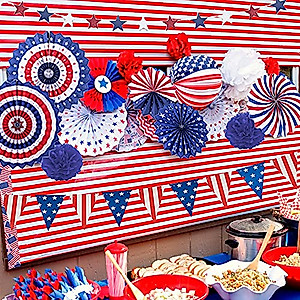 4th of July Decorations 26PCS Patriotic Decorations Set Memorial Election Party Supplies Red White Blue Hanging Paper Fans, USA Flag Pennant, Star Streamer, Pom Poms, Hanging Swirls
