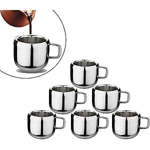 Khandekar Set of 6 Stainless Steel Coffee & Tea Cup with HandlesStainless Steel Coffee Cup Mug Double Wall Stainless Steel Tea Cups, Reusable & Dishwasher Safe - 3.5 oz/each cup