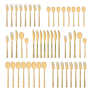 Uniturcky 50-Piece Flatware Silverware Cutlery Set for 10, Stainless Steel Utensils for Home Kitchen Restaurant Hotel, Include Knife Fork Spoon, Gold Mirror Finish, Ergonomic Design,Dishwasher Safe