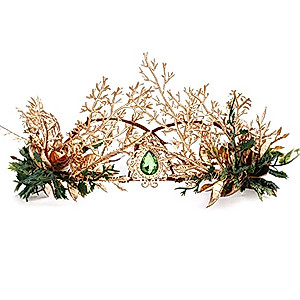 MOSTORY Handmade Woodland Fairy Crown Elf Forest Headpiece Medieval Leaf Circlet for Men Prince Adult God Cosplay Renaissance Halloween Wedding Gold Green