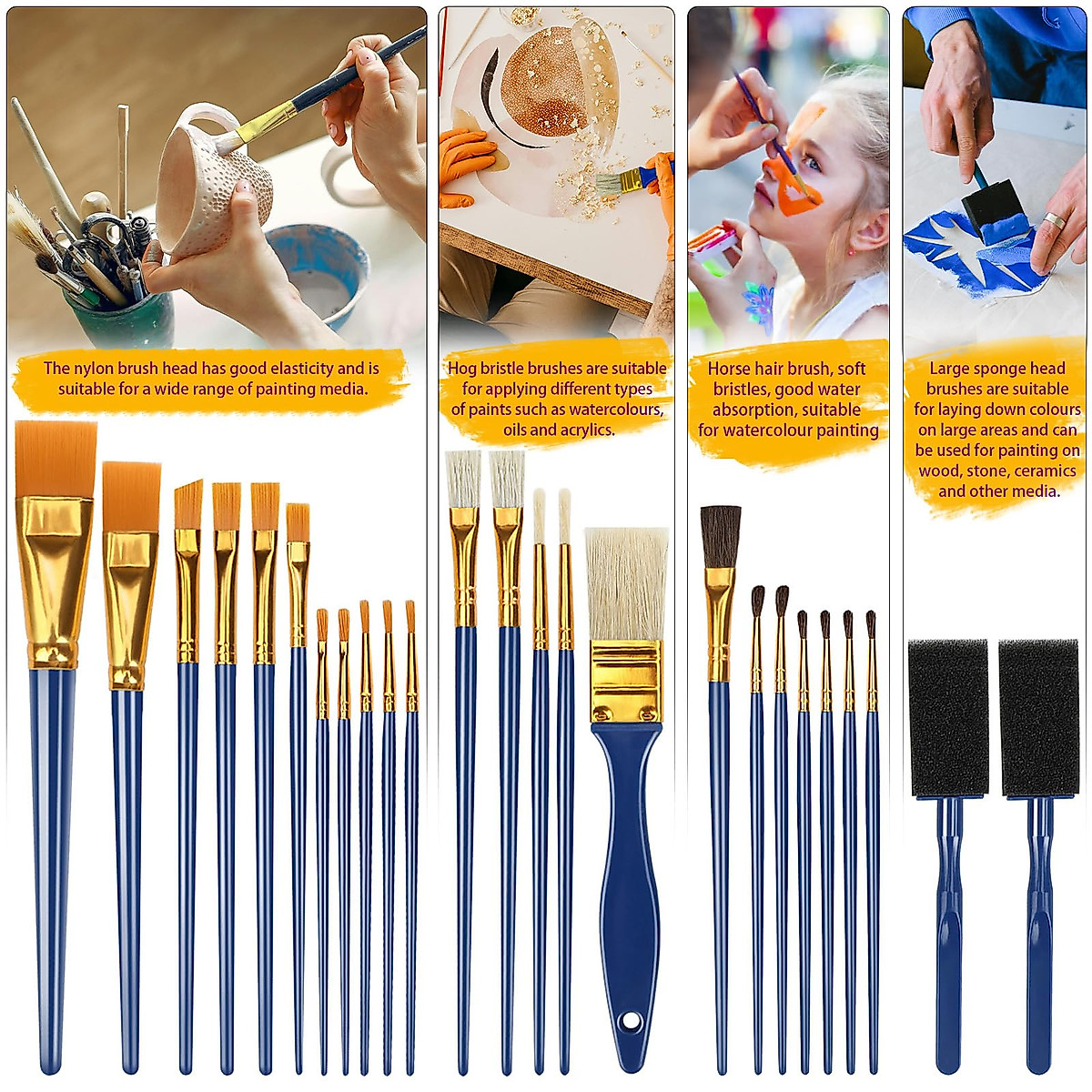 Halobios Painting Brushes, 25 All Purpose Paint Brushes Bulk Painting Brushes for Kids, Craft Paint Brushes for Acrylic Painting Oil Watercolor Gouache