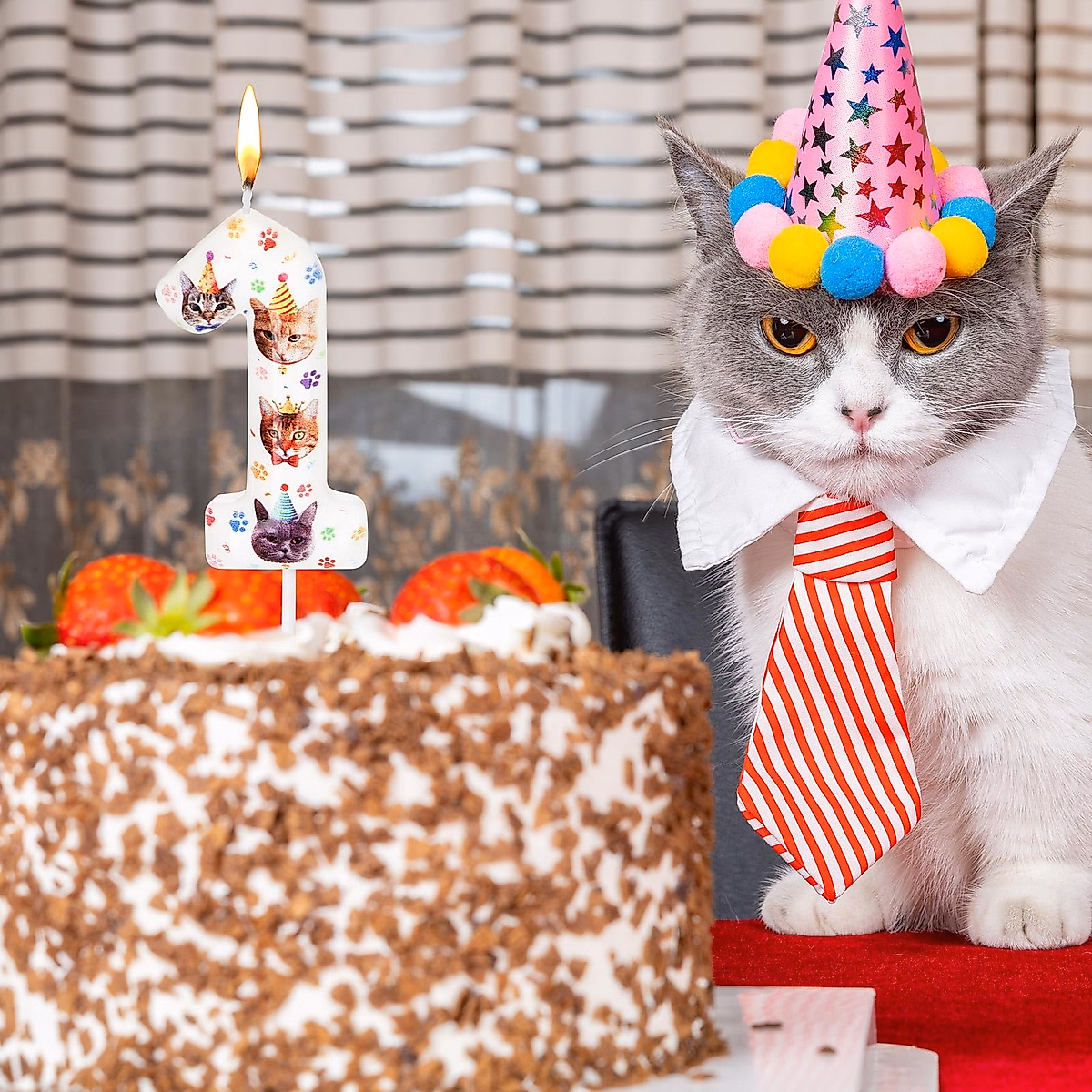 Cat Birthday Number Candles Cat Paw Print Themed Birthday Candles Cat Paw Print Numeral Cupcake Topper for Birthday Cake Kitten Pet Theme Decorations Party Supplies(Number 1)