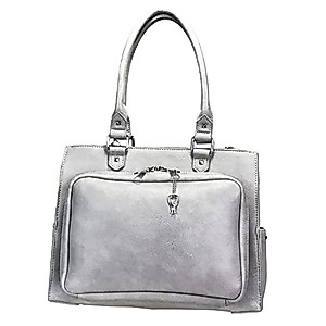 Zzfab Medium Studded Gun Purse Leatherette Locking Concealed Carry Bag Light Grey