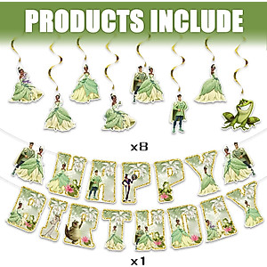 Princess Frog Birthday Decorations,Princess Party Decorations Banner and Hanging Swirls Party Supplies,Boys and Girls Happy Birthday Banners Decor
