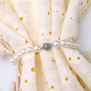 2Pcs Magnetic Pearl Curtain Buckle,Classics Pearl Magnetic Curtain Tiebacks,Rhinestone Magnetic Ball Straps Curtain Tiebacks Magnetic Clips Holdbacks Buckle Pearl White Style (25cm)