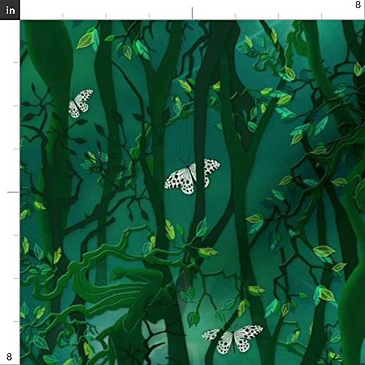 Spoonflower Fabric - Wood Green Leaves Butterflies Forest Trees Fantasy Emerald Vines Printed on Petal Signature Cotton Fabric by The Yard - Sewing Quilting Apparel Crafts Decor