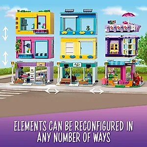 LEGO Friends Main Street Building, Heartlake City Café & Hair Salon 41704, Mini Dolls House with Toy Shops, Modular Building Set, Pretend Play Hair Salon Gift for 8 Plus Year Old Kids, Girls and Boys