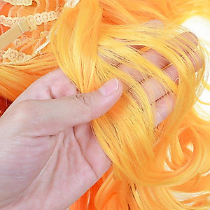 MQ Ombre Wavy Wigs for Women,29.5 Inch Long Curly Wigs,Colorful Wigs,Charming Women's Long Curly Full Hair Wig(Yellow to Orange to Red)