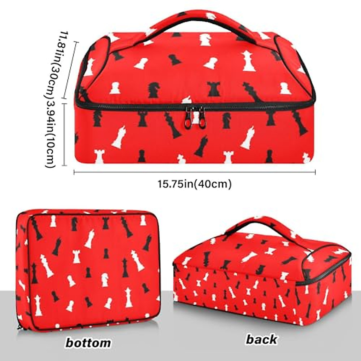 Kcldeci Insulated Thermal Food Carrier Insulated Casserole Carrier for Hot or Cold Food,Chess on Red Insulated Tote Bag for Potluck Cookouts Parties Picnic,Lasagna Lugger