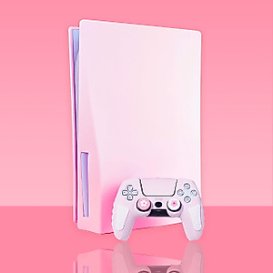 BelugaDesign PS5 Silicone Cover Bundle | Dust Guard Anti-Scratch Anti-Fall Skin | Protective Soft Sleeve with Controller Cover and Sakura Thumb Grips (Pink, Disc Edition)