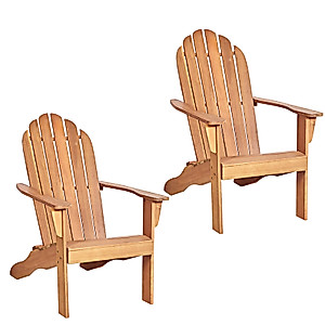 Giantex Adirondack Chair Set of 2 Acacia Wood Outdoor Chairs with 350 lbs Weight Capacity, Lounge Chair Armchair for Yard, Patio, Garden, Poolside, Balcony, Deck Fire Pit Chairs, Natural