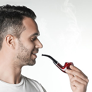 Joyoldelf Tobacco Pipe, Classic Smoking Pipe with Foldable Tobacco Pipe Stand, Bent Tobacco Pipes for Smoking with Gift Box and Smoking Accessories