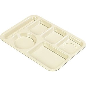 Carlisle FoodService Products P61425 Polypropylene Left-Hand 6-Compartment Divided Tray, 14" X 10", Tan (Case of 24)