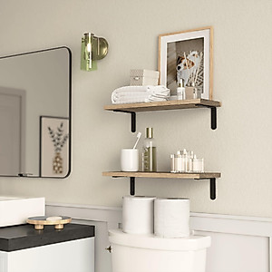 RICHER HOUSE Rustic Wood Shelves Set of 2, Farmhouse Style Floating Shelf for Wall Décor, Hanging Shelves for Bathroom, Bedroom, Storage, Kitchen, Living Room - Carbonized Black