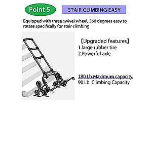 RJTEK Hand Truck [Material upgrading] 180 lbs Stair Climber Folding Grocery Cart Dolly cart Hand Truck Stair Climbing cart Heavy-Duty Lightweight Trolley