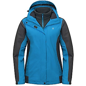 Little Donkey Andy Women's 3 in 1 Winter Ski Jacket Warm Fleece Liner Jacket Waterproof Windproof Snow Coat & Detachable Hood Blue/Grey M