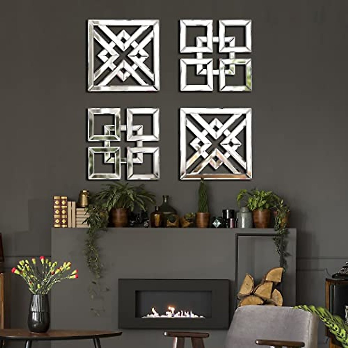 QMDECOR Square Mirrored Wall Decor Decorative Mirror 12x12 inches Modern Fashion DIY Silver Wall-Mounted Mirrors