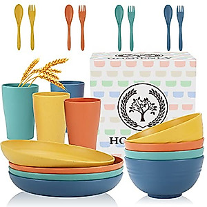 Wheat Straw Dinnerware Sets Unbreakable Cereal Dinnerware Sets Microwave Dishwasher Safe Bowls Cups Plates Set 20PCS Reusable Plates and Bowls Sets for Serving Soup Oatmeal Pasta and Salad
