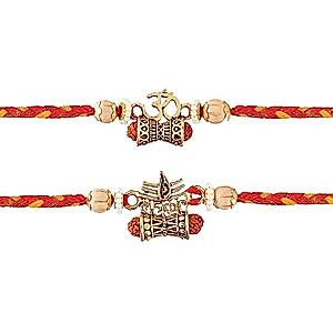 Eximious India Set of 2 Rakhi For Brother With Card Shiva and Om Pendant For Raksha Bandhan Designer Rakhi Thread for Bhaiya (Design 2)