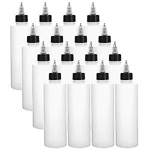 Bekith 16 Pack 8oz Plastic Squeeze Bottles with Twist Top Caps, Empty Boston Dispensing Bottles for Icing, Cookie Decorating, Sauces, Condiments, Arts and Crafts