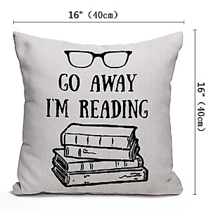 Decorative Throw Pillow Cover Book Lover Reading Books Club Librarian Black Glasses Go Away I'm Reading Cotton Linen Throw Pillow Case Cushion Cover Home Décor Sofa Decorative Pillow 16 X 16 Inch