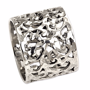 NOVICA Artisan Handmade Sterling Silver Band Ring Floral No Stone Indonesia Bohemian [band Width 17 mm W] ' Exotic Bali'