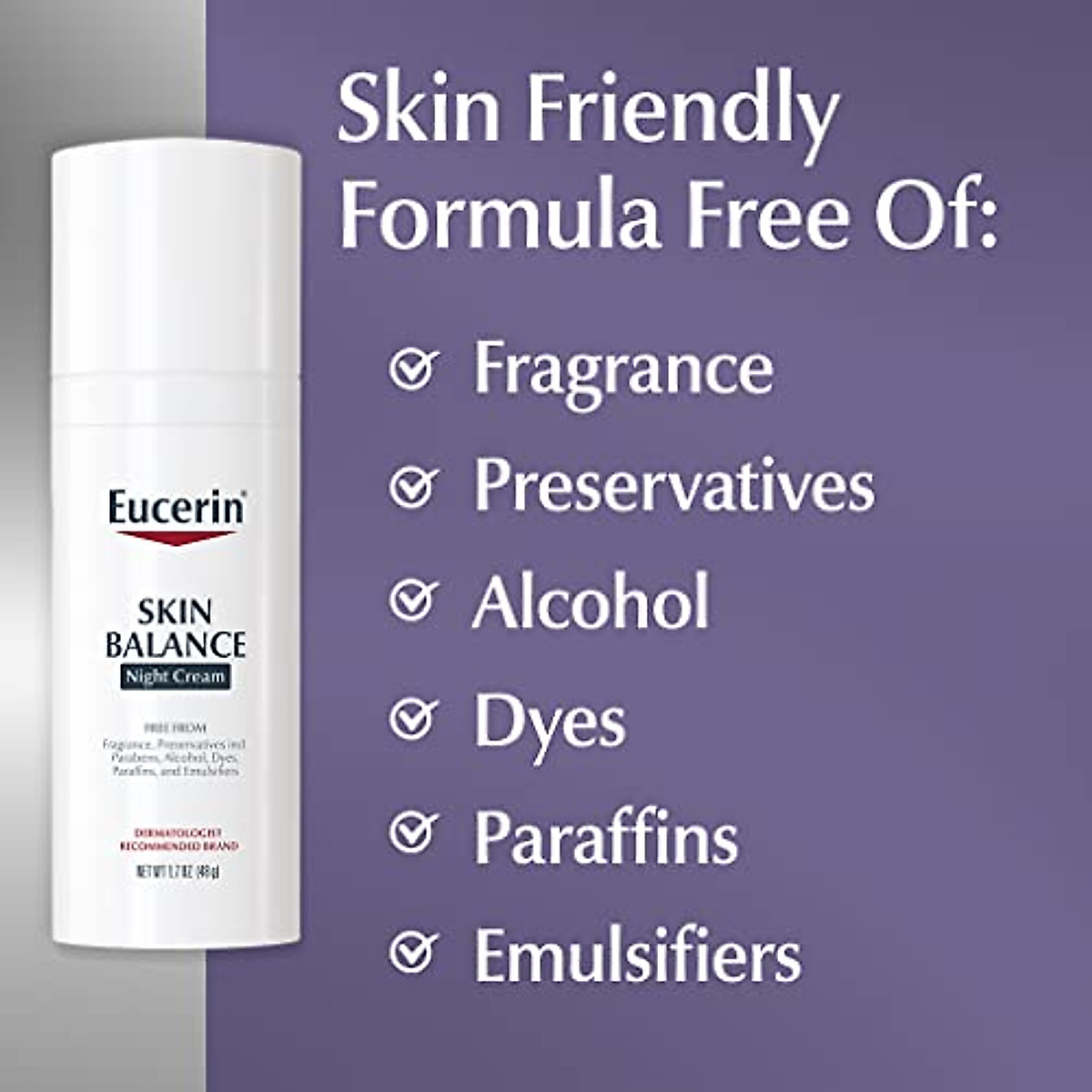 Eucerin Skin Balance Night Cream, Sensitive Skin Face Moisturizer Enriched with Tri-Balance Complex, 1.7 Oz Bottle