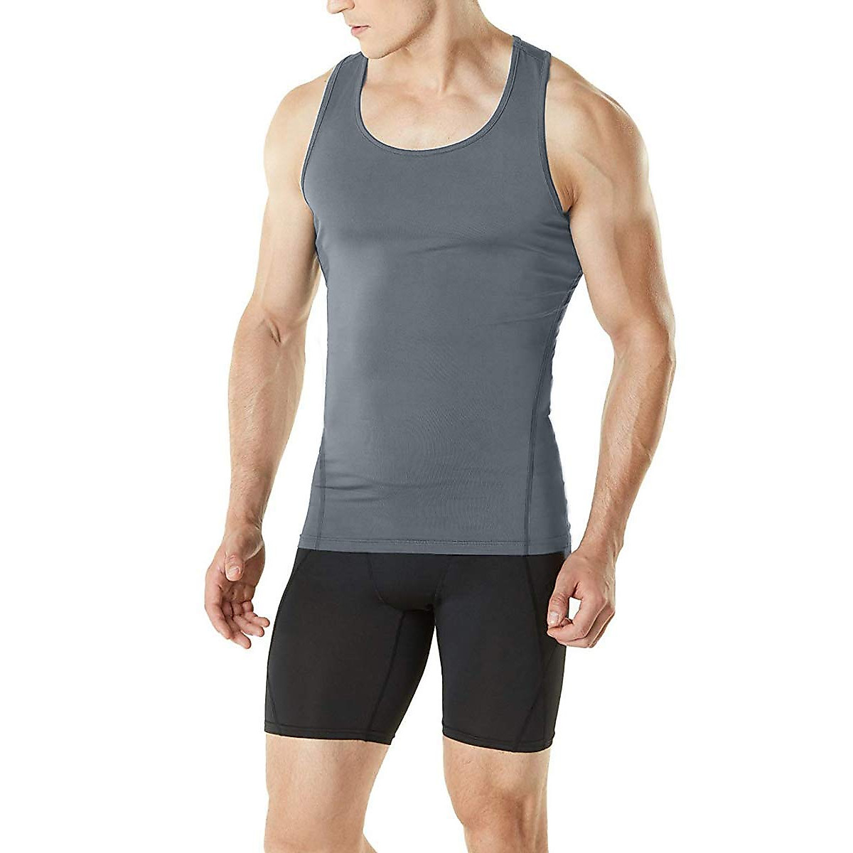 HIBETY Men's 3 Packs Sleeveless Compression Tank Top,Baselayer Cool Dry Compression Shirts(Black/Gray/White-03-L)