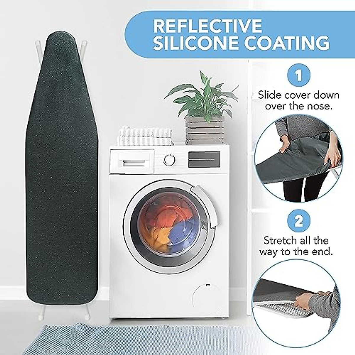 HOLDN’ STORAGE Ironing Board Cover and Pad - Iron Board Cover with Padding 15" x 54" - Iron Board Cover Large Fits All Standard Sizes - Heat Reflective Iron Pad for Table Top. Charchoal.