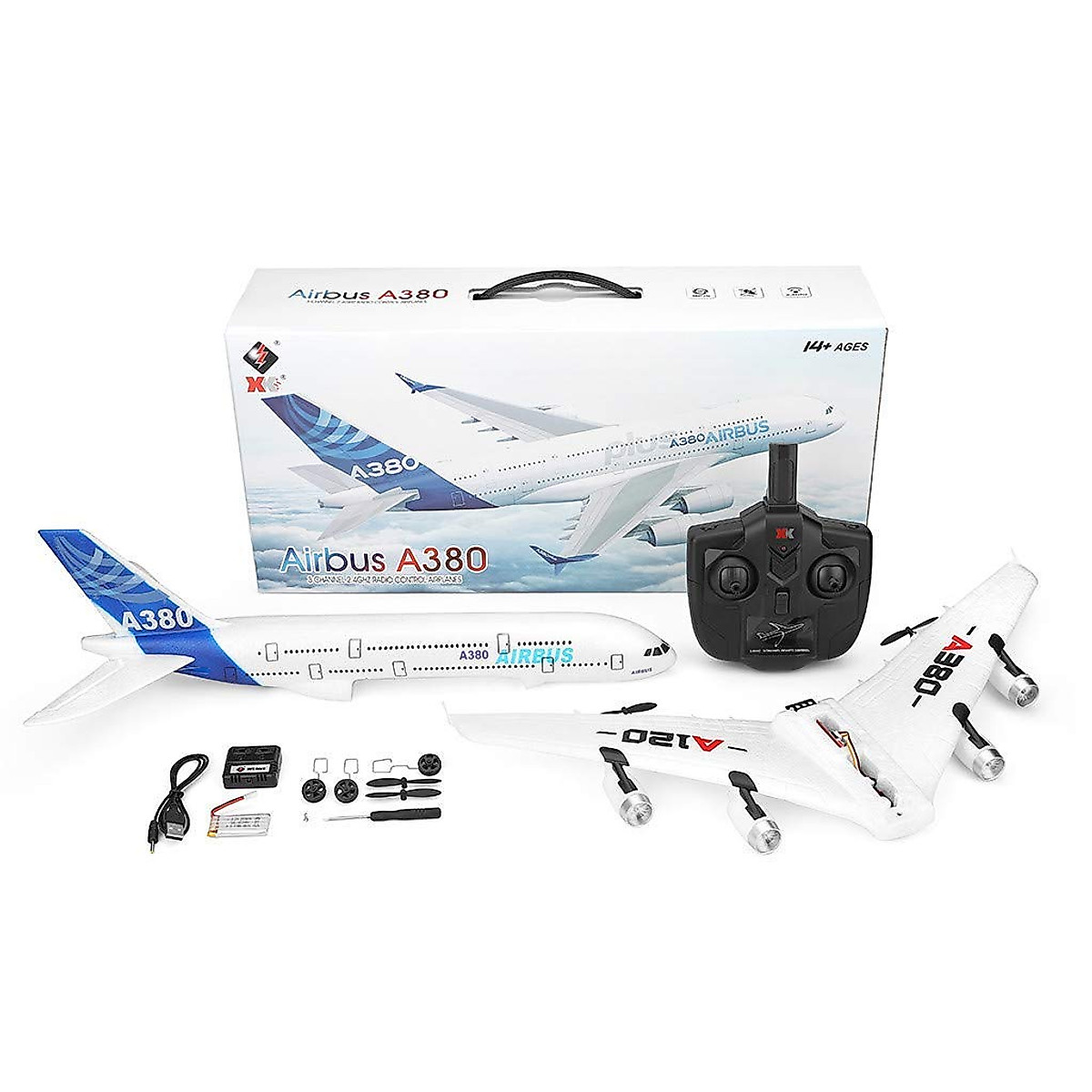 New A380 Airplane 2.4G 3Ch Fixed Wing Outdoor A120-A380 RC Plane Toys (Two Batteries Without Light)