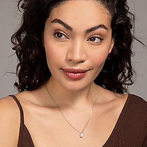 PAVOI 14K Gold Plated Sterling Silver Post Faux Diamond Oval Solitaire Pendant Halo Necklace in White Gold