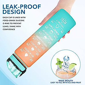 Enerbone 32 oz Water Bottle, Leakproof BPA & Toxic Free, Motivational Water Bottle with Times to Drink and Straw, Fitness Sports Water Bottle with Strap for Office, Gym, Outdoor Sports, Orange-Green