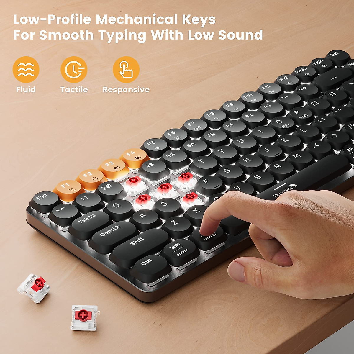 ProtoArc MECH K301 Office Keyboard - 75% Tactile Quiet Keyboard with Backlit, Triple-Mode 2.4G/USB-C/Bluetooth, Red Switches for PC, Mac, Windows, iPad - 84 Keys