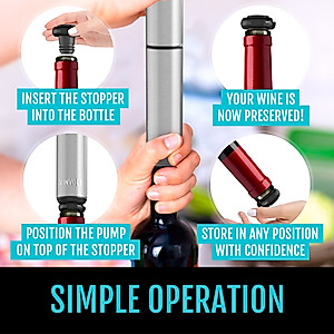 VINVOLI Wine Preserver Set - New 2024 Wine Vacuum Pump with 2 Reusable Wine Stoppers - Wine Sealer and Wine Saver to Keep Wine Fresh Longer - Professional Quality for Wine Lovers and Sommeliers