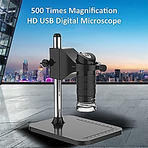 LXXSH Professional Handheld USB Digital Microscope 500X 2MP Electronic Endoscope Adjustable 8 LED Magnifier Camera with Stand (Color : Black, Size : 500X)